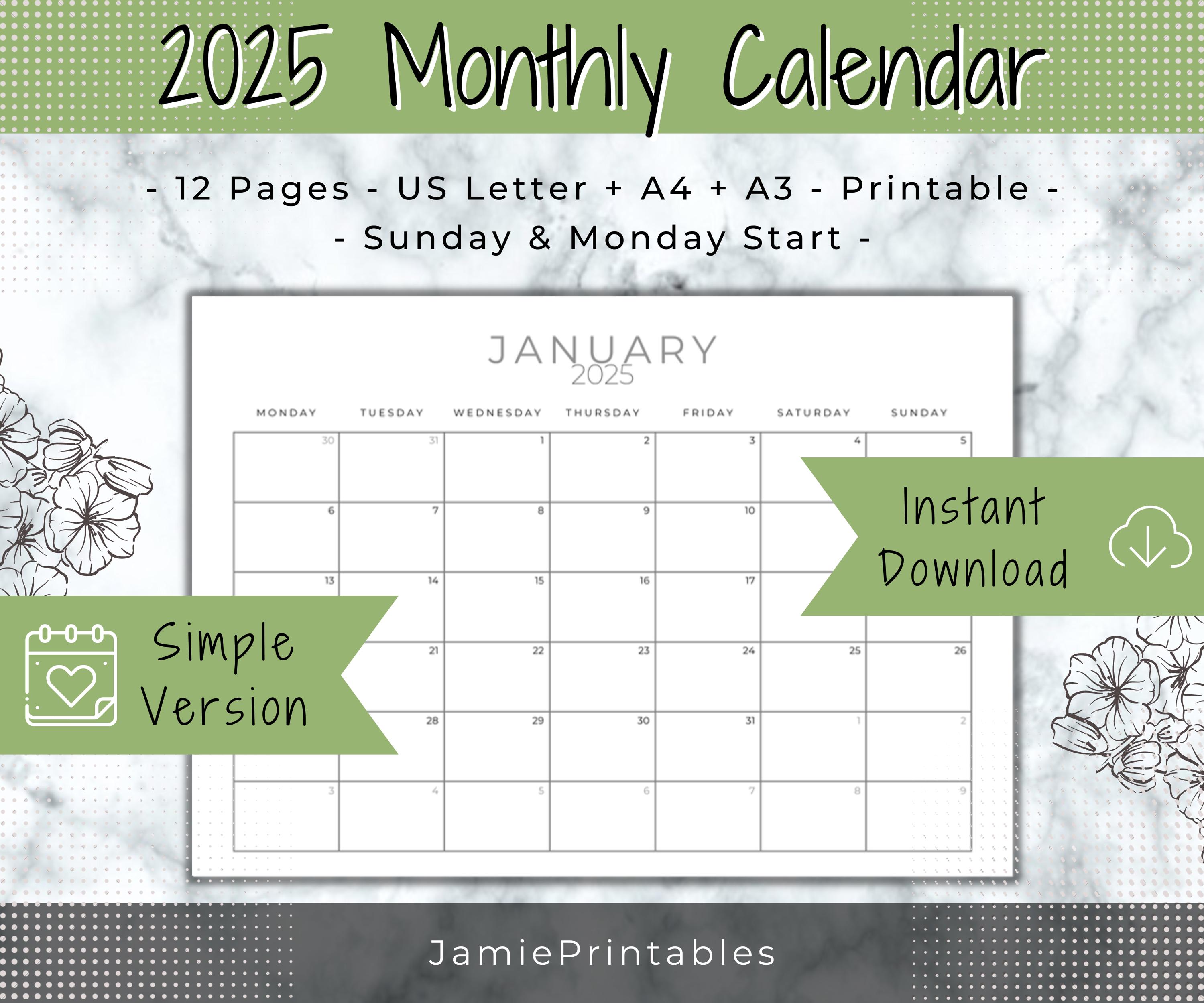 2025 Landscape Monthly Calendar, Printable Calendar Template ...