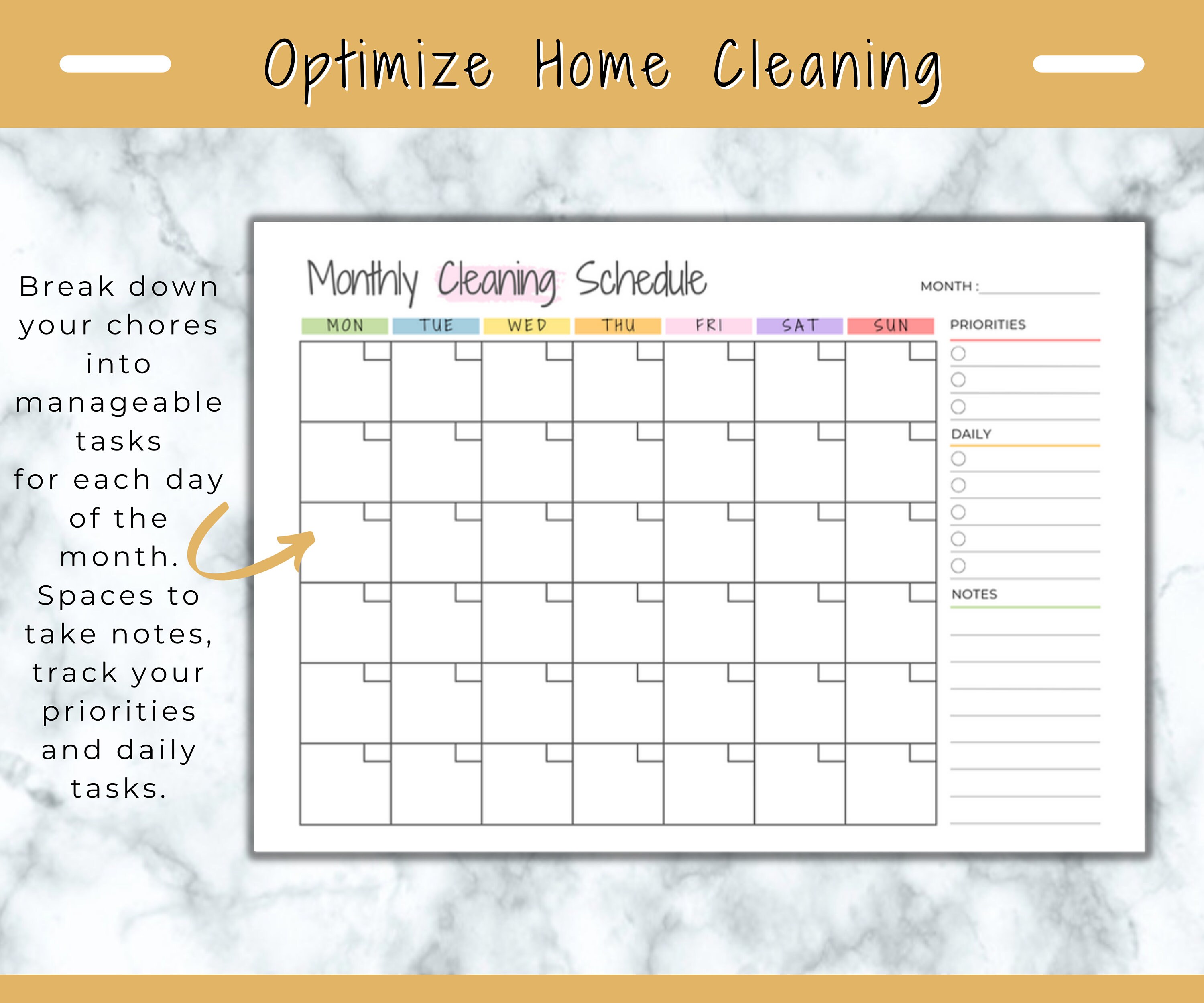 Monthly Cleaning Planner Landscape, Monthly Cleaning Schedule Printable ...