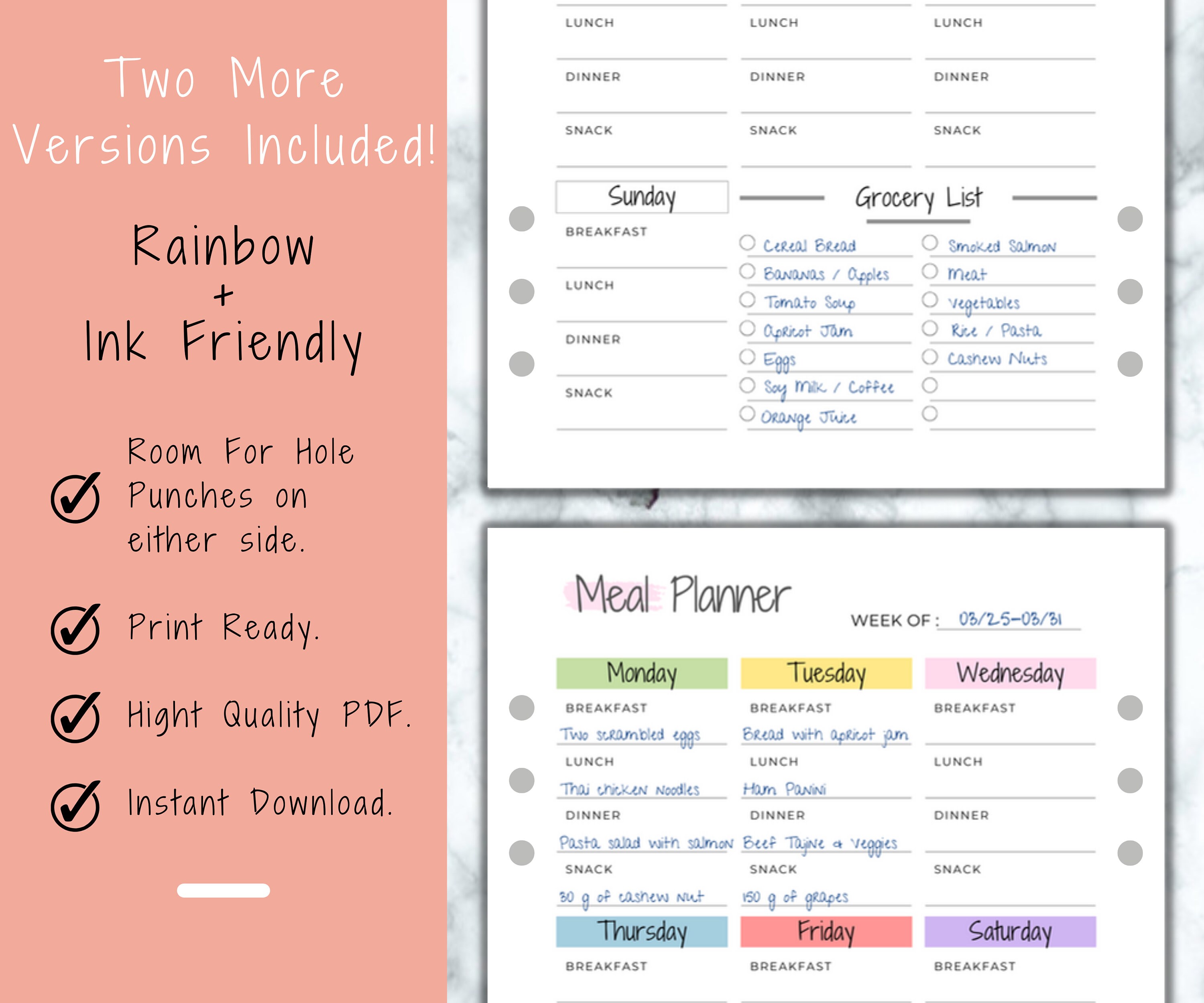Weekly Meal Planner Rainbow Template Food Diary Meal - Etsy