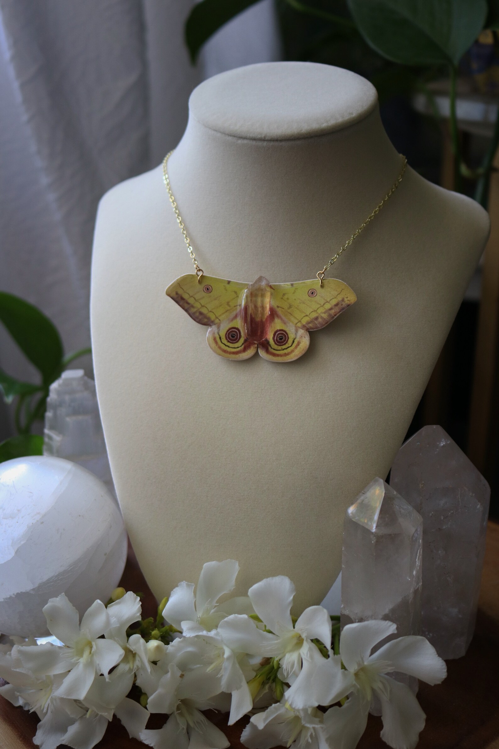 Automeris Lo Moth With Quartz Necklace in Gold - Etsy
