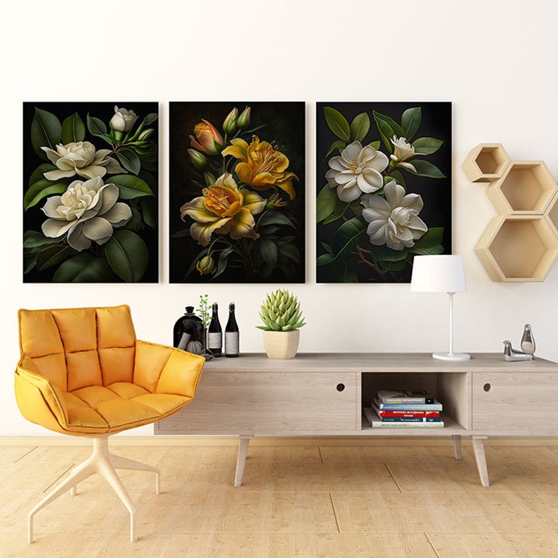 Flower Decor Prints Set of 3, Room Wall Decor, Wallart Print, Modern ...
