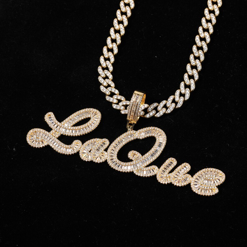 Custom Baguette Script Letter Necklace,custom Name Pendant With Rope ...