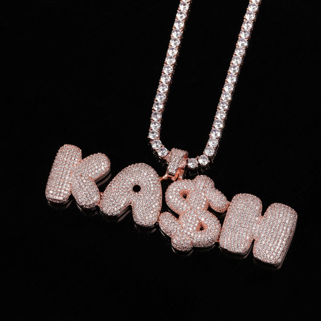 Custom Bubble Letter Necklace With Tennis Chaincustom Name - Etsy