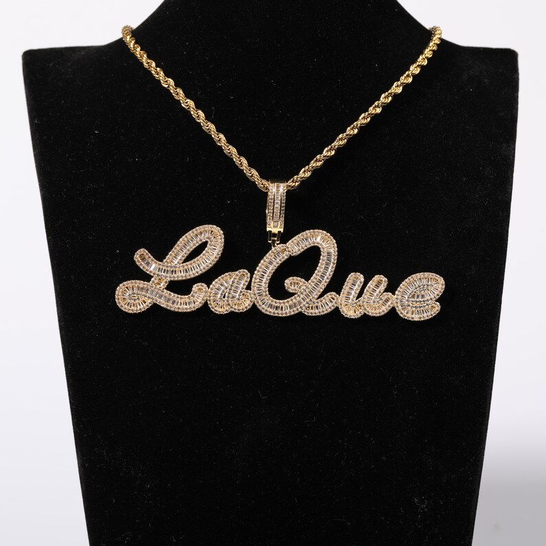 Custom Baguette Script Letter Necklace,custom Name Pendant With Rope ...