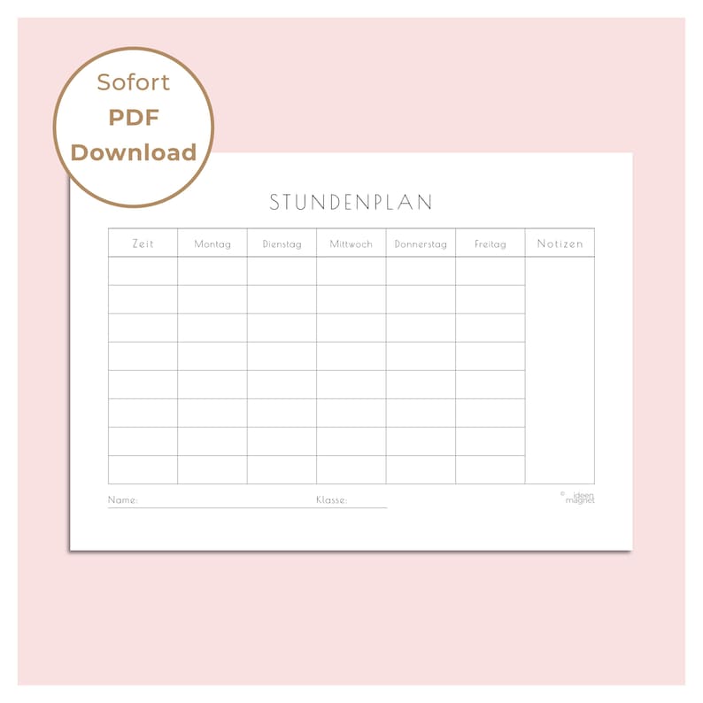 Timetable Template A4 PDF Download Minimalist School Planner for ...