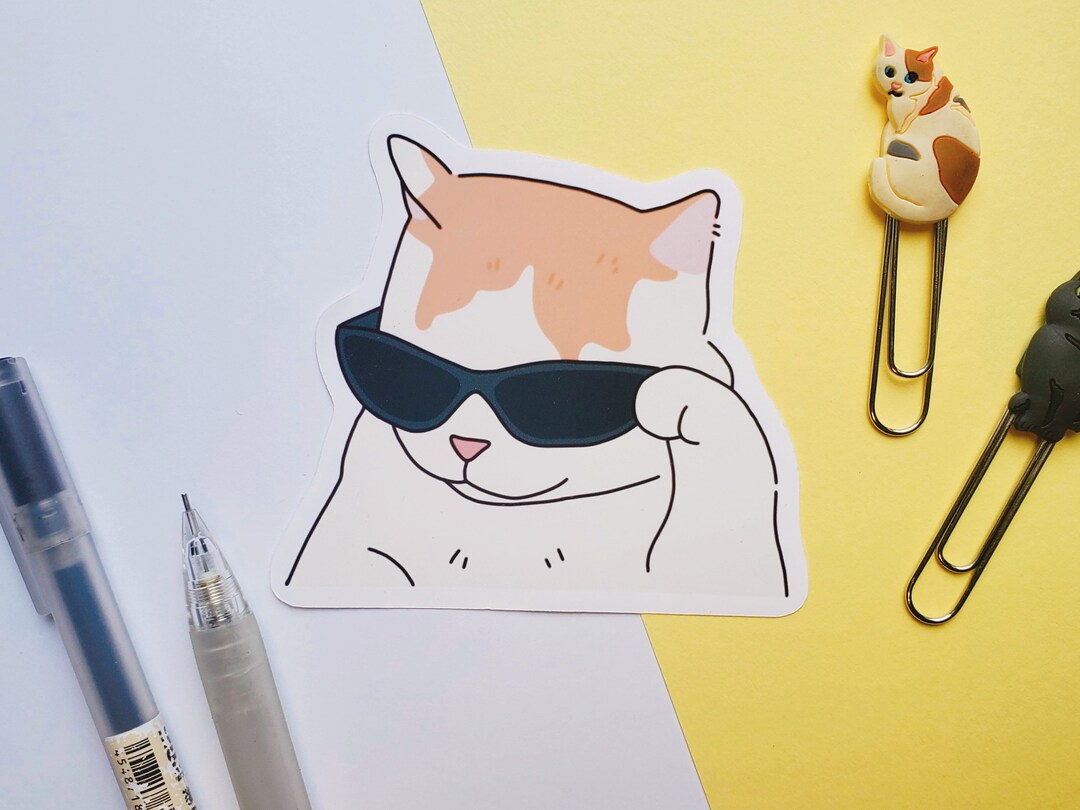 Sunglasses Cat Glossy Stickers Cute Cat Meme Funny Stationery Eco ...