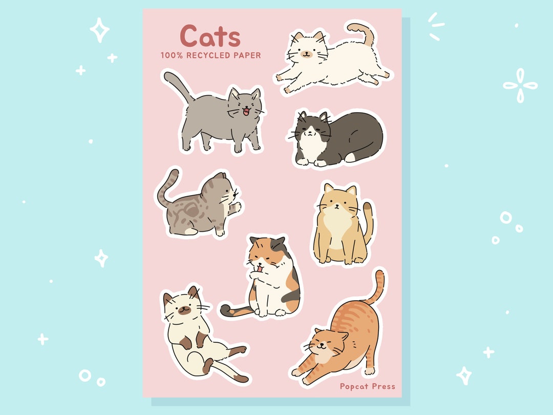 Cat Sticker Sheet Adorable Kittens Cute Stationery Eco Friendly Gift - Etsy