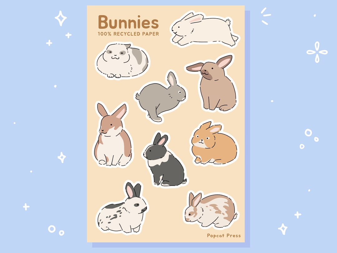 Bunny Sticker Sheet Cute Rabbits Cute Stationery Eco - Etsy