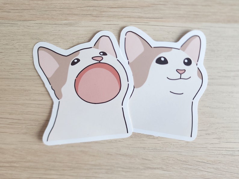 Pop Cat Glossy Sticker Set Cute Cat Meme Funny Stationery - Etsy