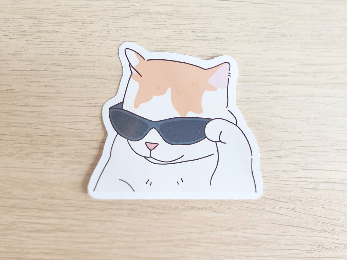Sunglasses Cat Glossy Stickers Cute Cat Meme Funny - Etsy