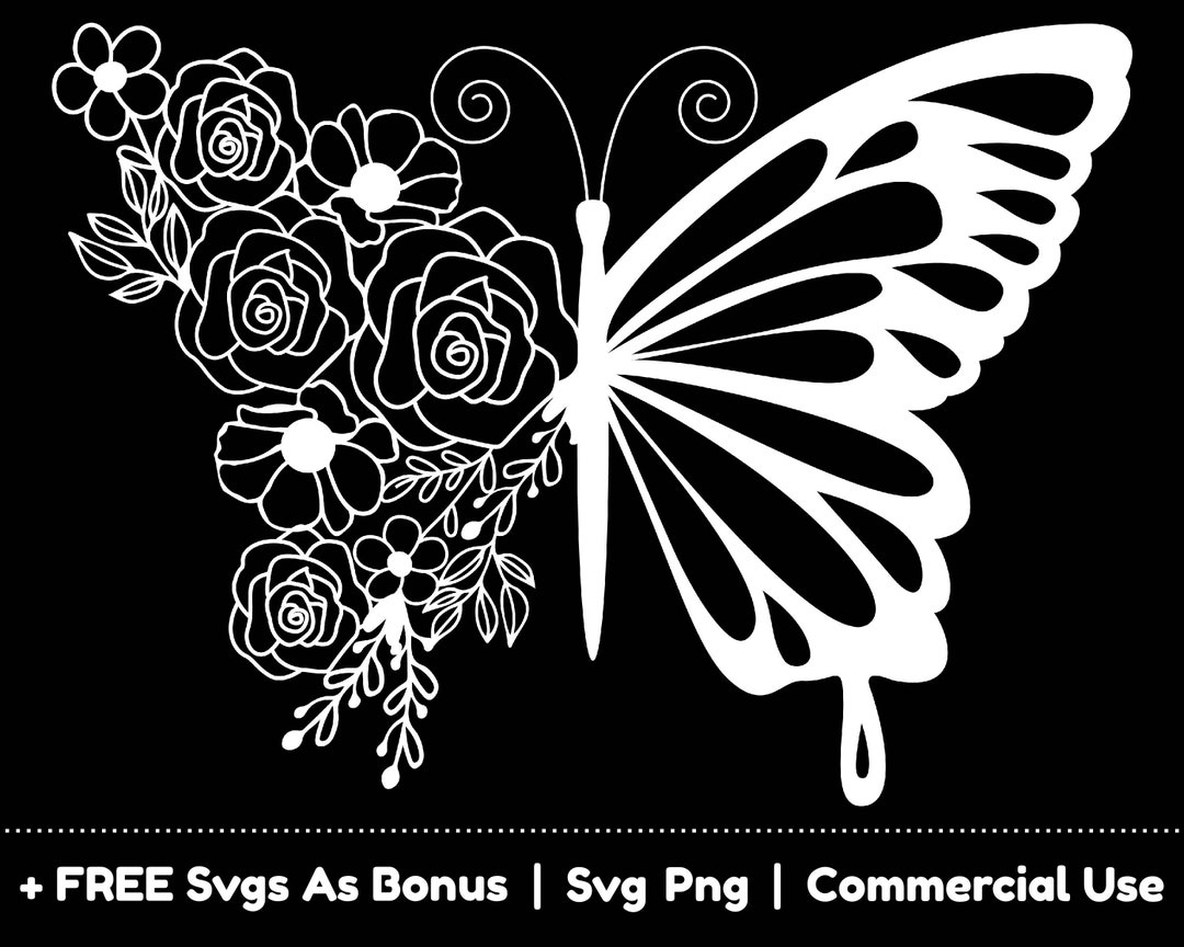 Floral Butterfly Clipart Image Svg Png Files, Half Butterfly and Half ...
