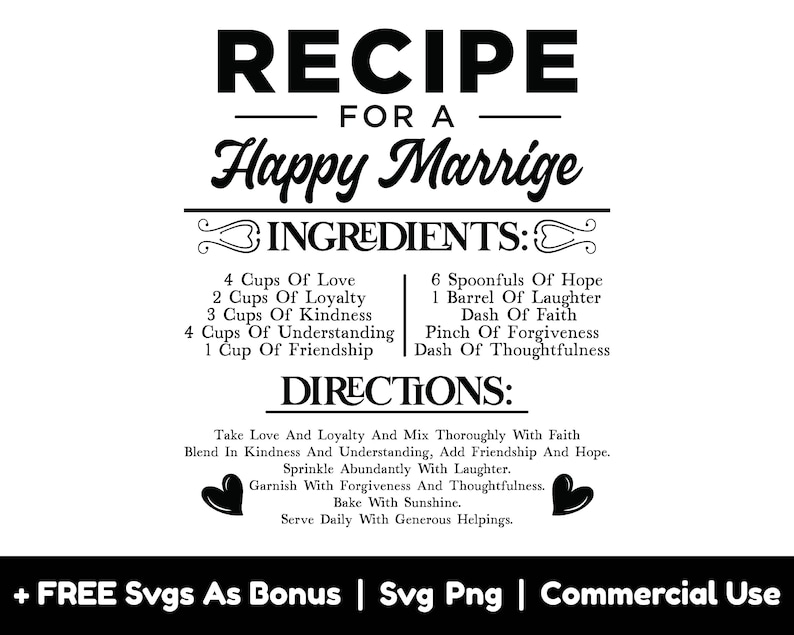 Recipe for A Happy Marriage Svg Png Files Ingredients 4 Cups - Etsy