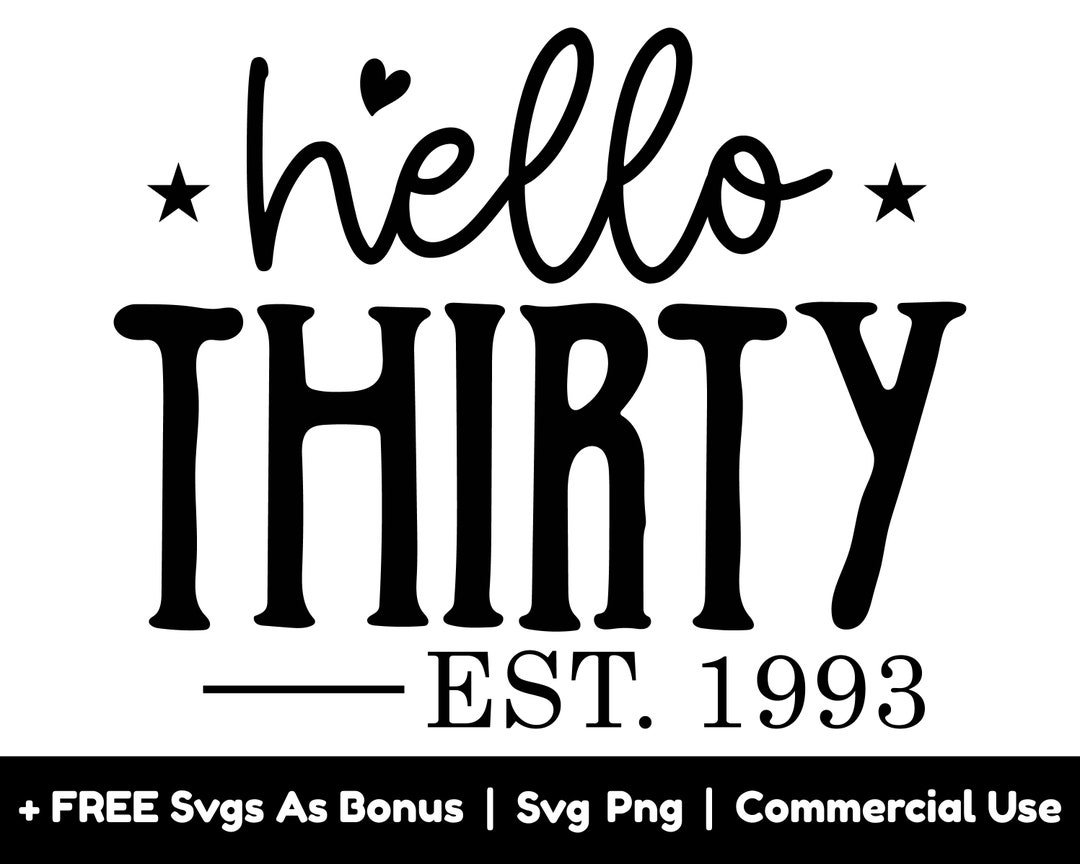 Hello Thirty Svg Png Files, 30th Birthday Svg, Hello 30 Svg, Est 1993 ...