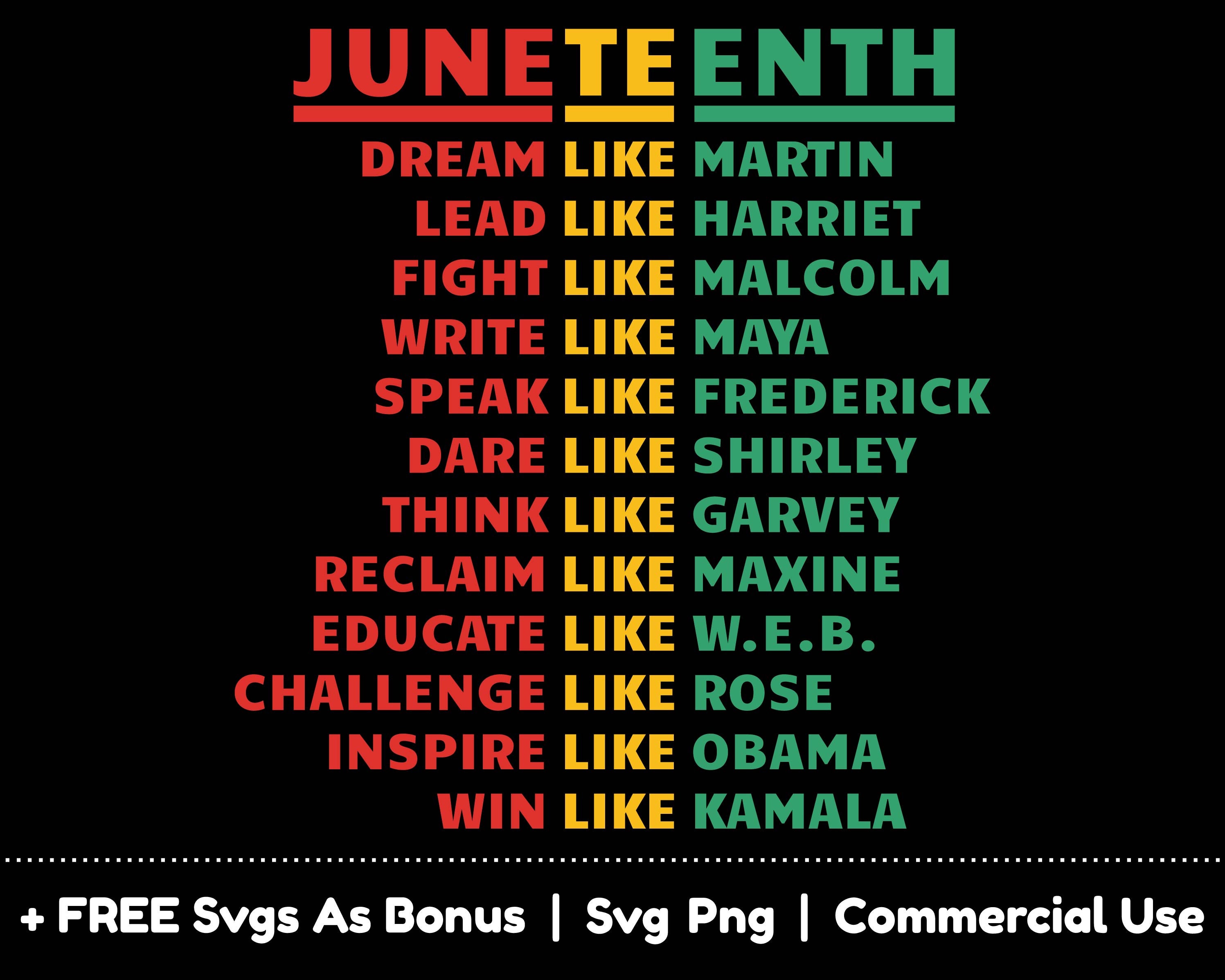 Juneteenth, Dream Like Martin Svg PNG File, Lead Like Harriet, Fight ...