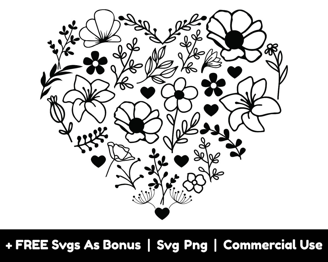 Flourish Heart Svg, Heart Made of Flowers and Leaves Svg Png Files ...