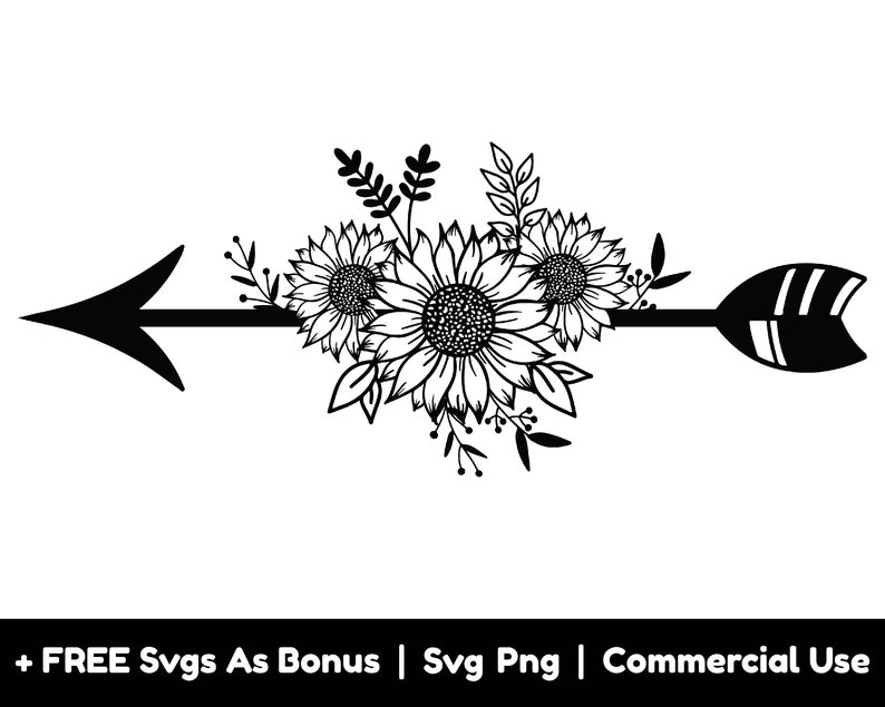 Arrow With Flowers Clipart Image Svg Png Files, Boho Arrow Silhouette ...