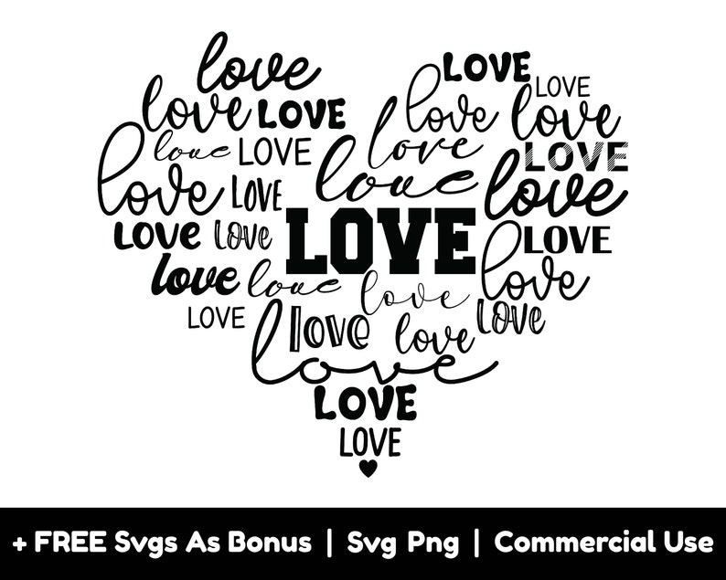 Love Heart SVG Heart Made of Love Words PNG Files Valentines - Etsy