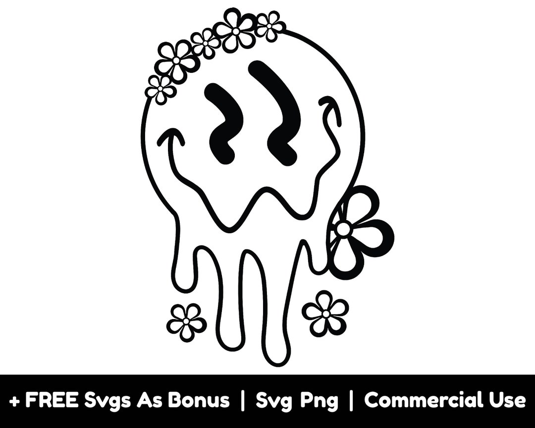 Drippy Floral Smiley Clipart Image Svg Png Files, Melted Smiley Face ...