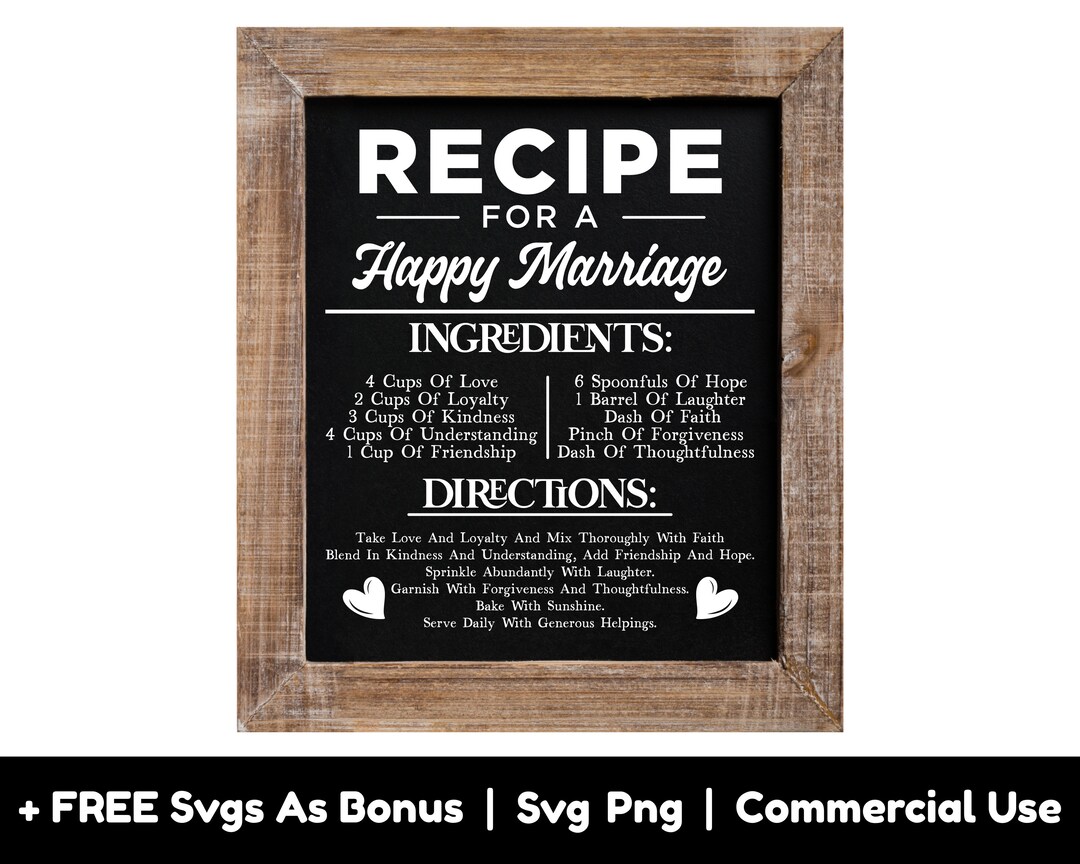 Recipe for A Happy Marriage Svg Png Files, Ingredients 4 Cups of Love ...