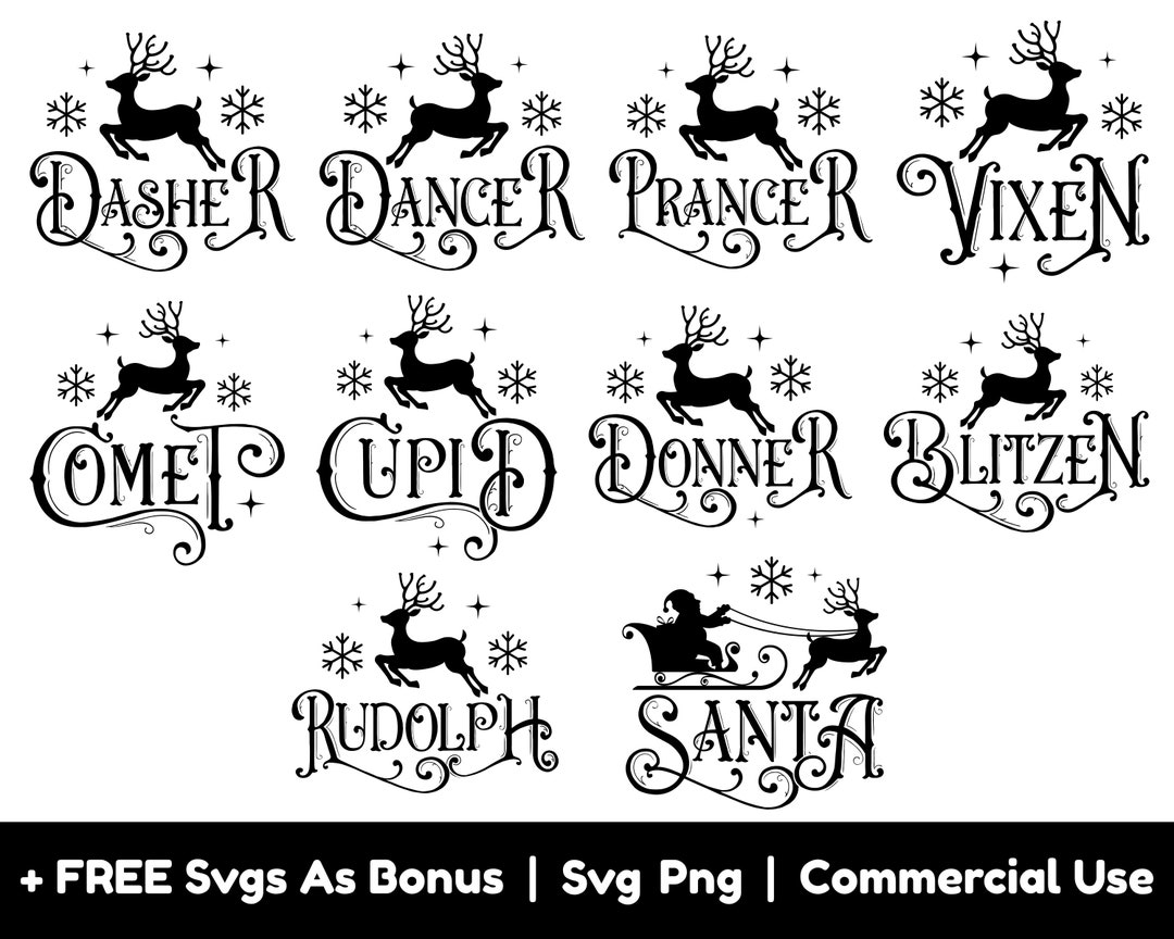 Santa's Reindeers Bundle Svg Png Files, Christmas Svg, Rudolph Svg ...