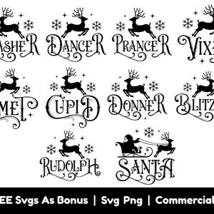 Santa's Reindeers Bundle Svg Png Files, Christmas Svg, Rudolph Svg ...