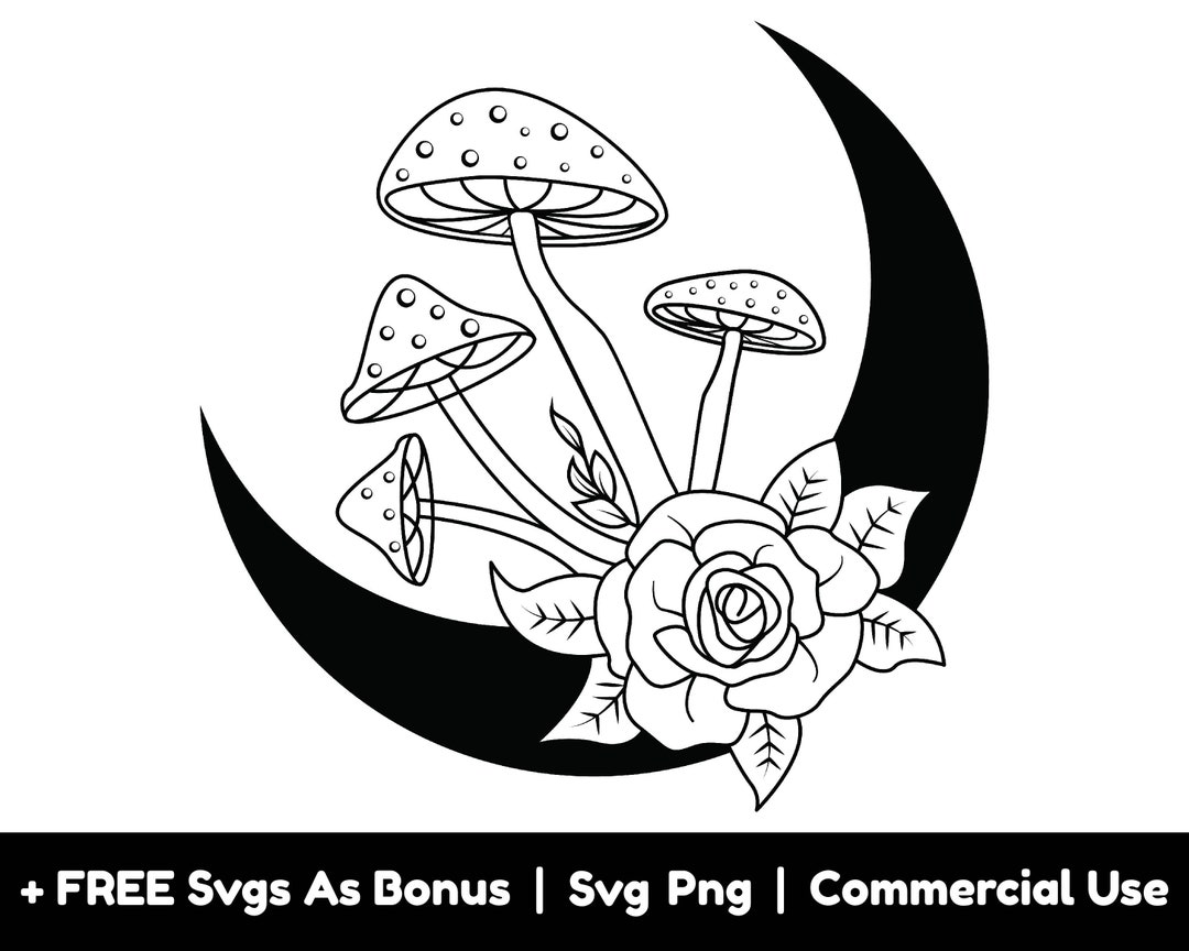 Mushroom With Moon Clipart Image Svg Png Files, Magic Mushroom Svg ...