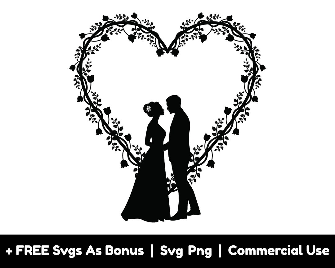 Wedding Heart Bride Groom Svg Png Files, Framed Svg, Gift for Couple ...