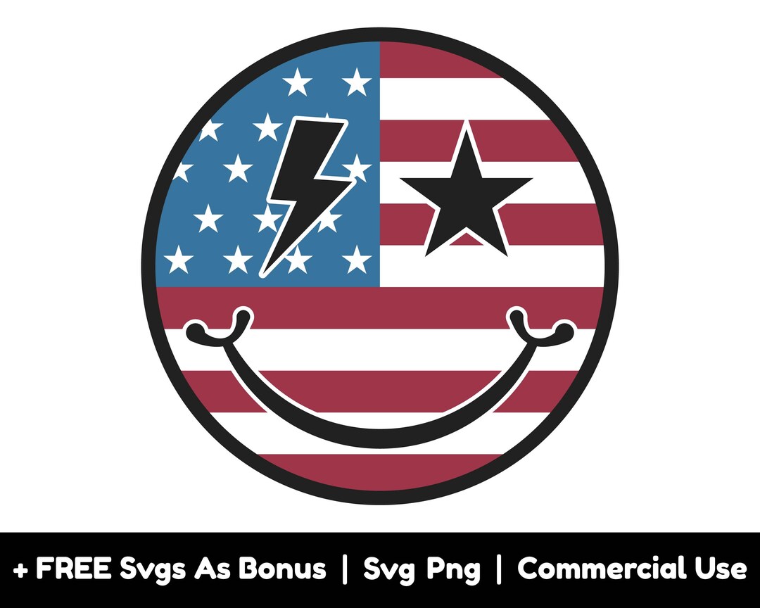 Retro America Smiley Face Svg Png Files, USA Flag Svg, Emoji Svg ...