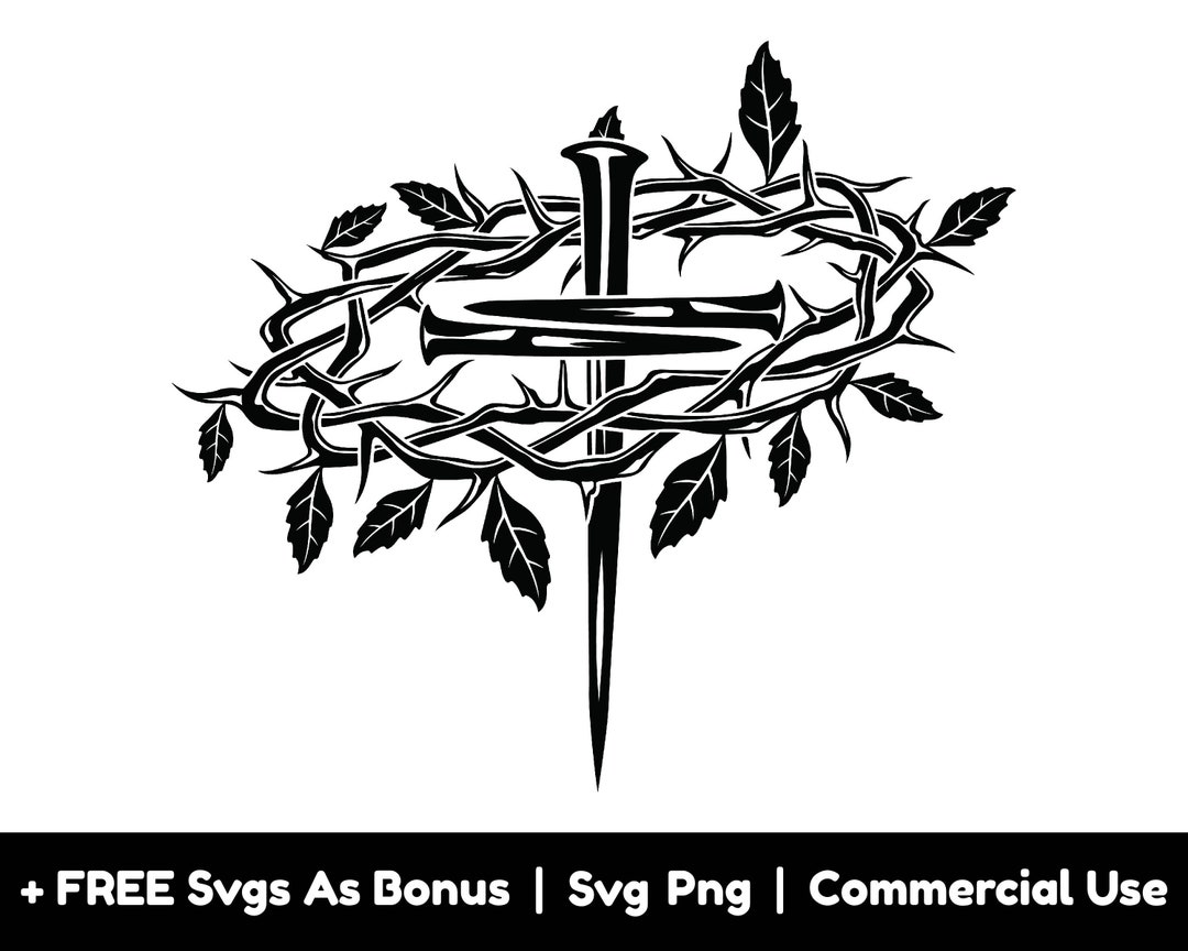 Thorn Crown With Cross Svg Png Files, Christian Svg, Nails Cross Svg ...