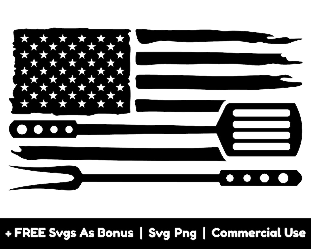 BBQ Flag Svg Png Files, American Flag Svg, Fork and Spatula Svg ...