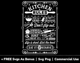Kitchen Rules SVG, Kitchen Vintage Poster Svg, Kitchen Svg, Funny ...