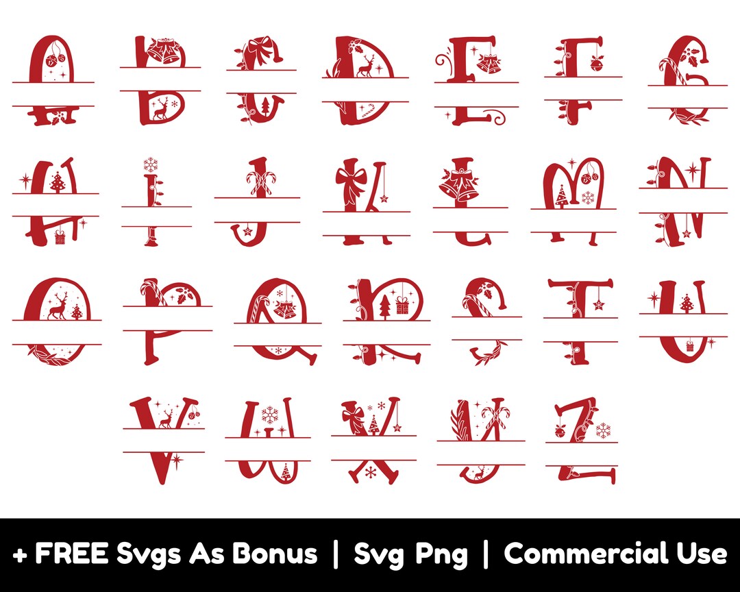 Christmas Themed Letters Bundle Svg Png Files, Decorative Svg, Split ...