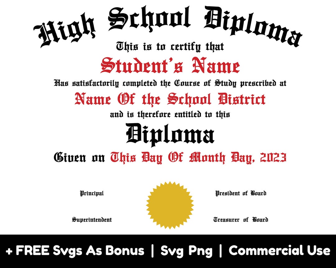 High School Diploma Template Svg Png File, Personalized Svg, High ...
