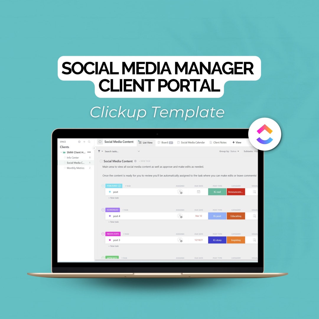 Social Media Manager Clickup Template | Social Media Manager Client ...
