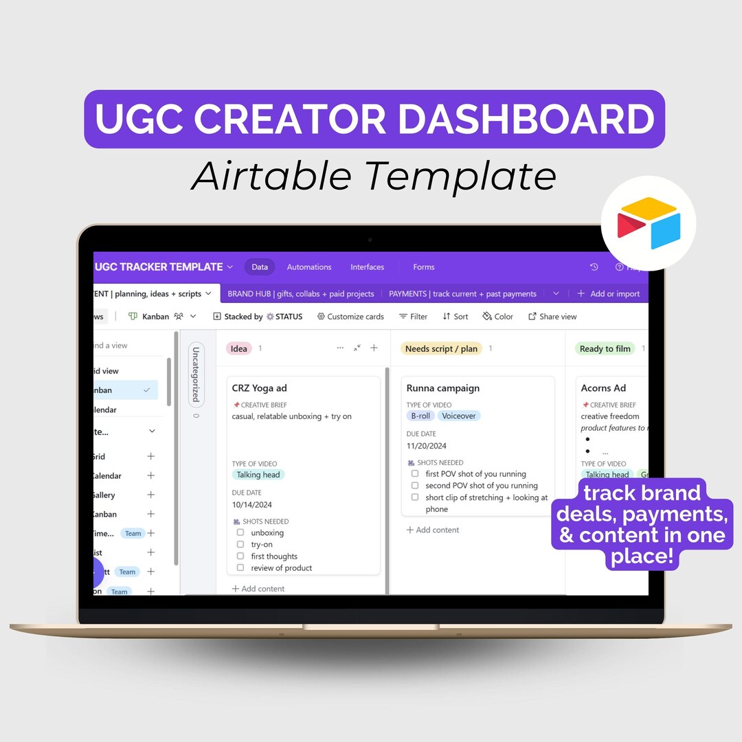 UGC Creator Tracker | UGC Content Planner | Airtable Template for ...
