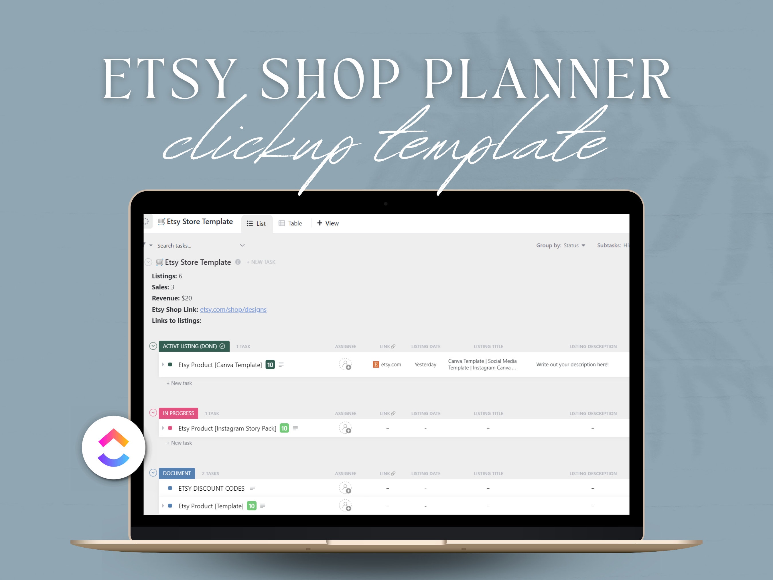 Etsy Shop Planner Etsy Shop Manager Clickup Template for - Etsy Etsy Shop Planner Etsy Shop Manager Clickup Template for - Etsy