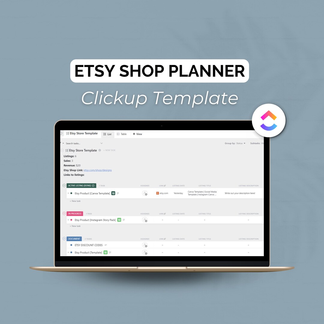 Etsy Shop Planner: Clickup Template for Digital Sellers - Etsy