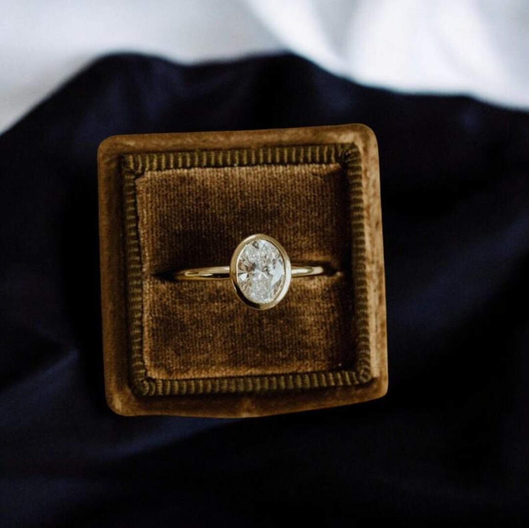 2CT Oval Cut Moissanite Engagement Ring Bezel Set Moissanite Solitaire ...