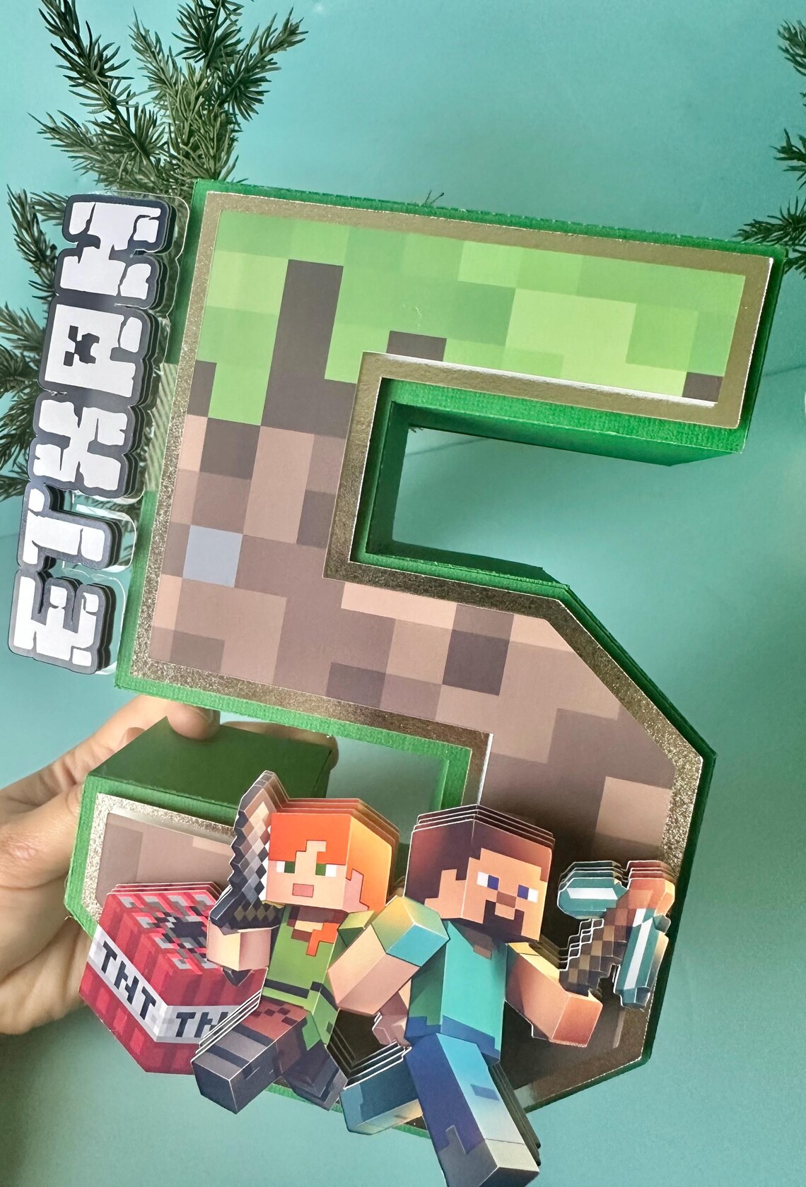 Custom 3D Number | Mine Theme | Pixel Party - Etsy