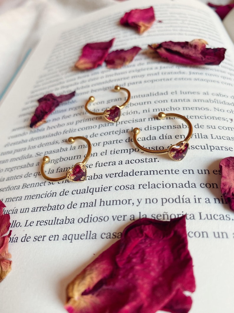 Anillo de Corazón con Resina y Pétalos de Rosa Seca Preservada, Joyería ...