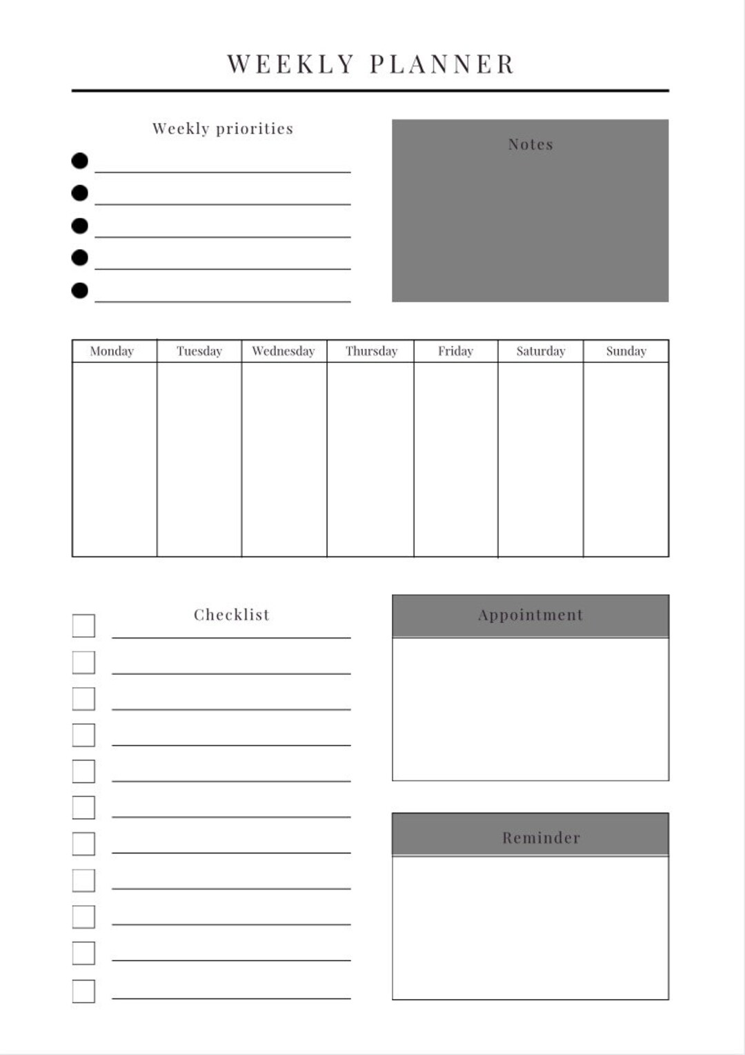 Minimal Digital Weekly Planner - Etsy