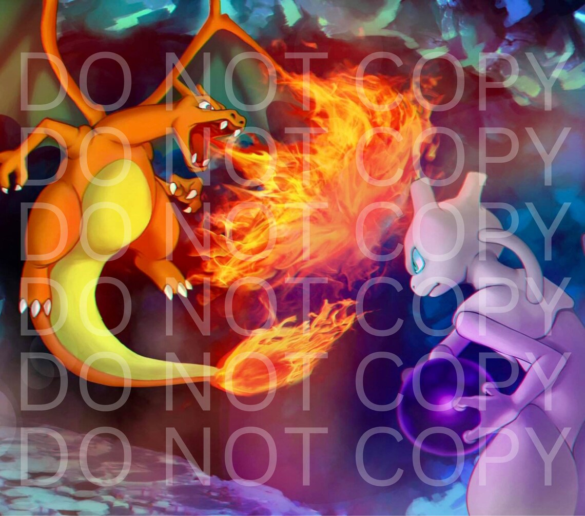 Charizard Vs Mewtwo Png Tumbler Wrap, Pokemon - Etsy