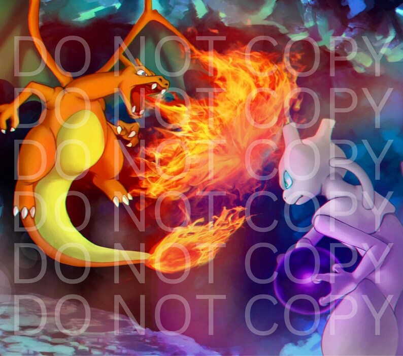 Charizard Vs Mewtwo Png Tumbler Wrap, Pokemon - Etsy