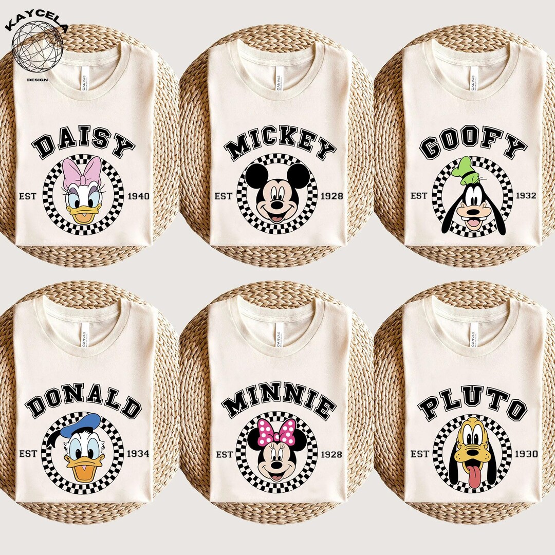 Retro Disney Matching Shirts, Checkered Disney Characters Shirt, Retro ...