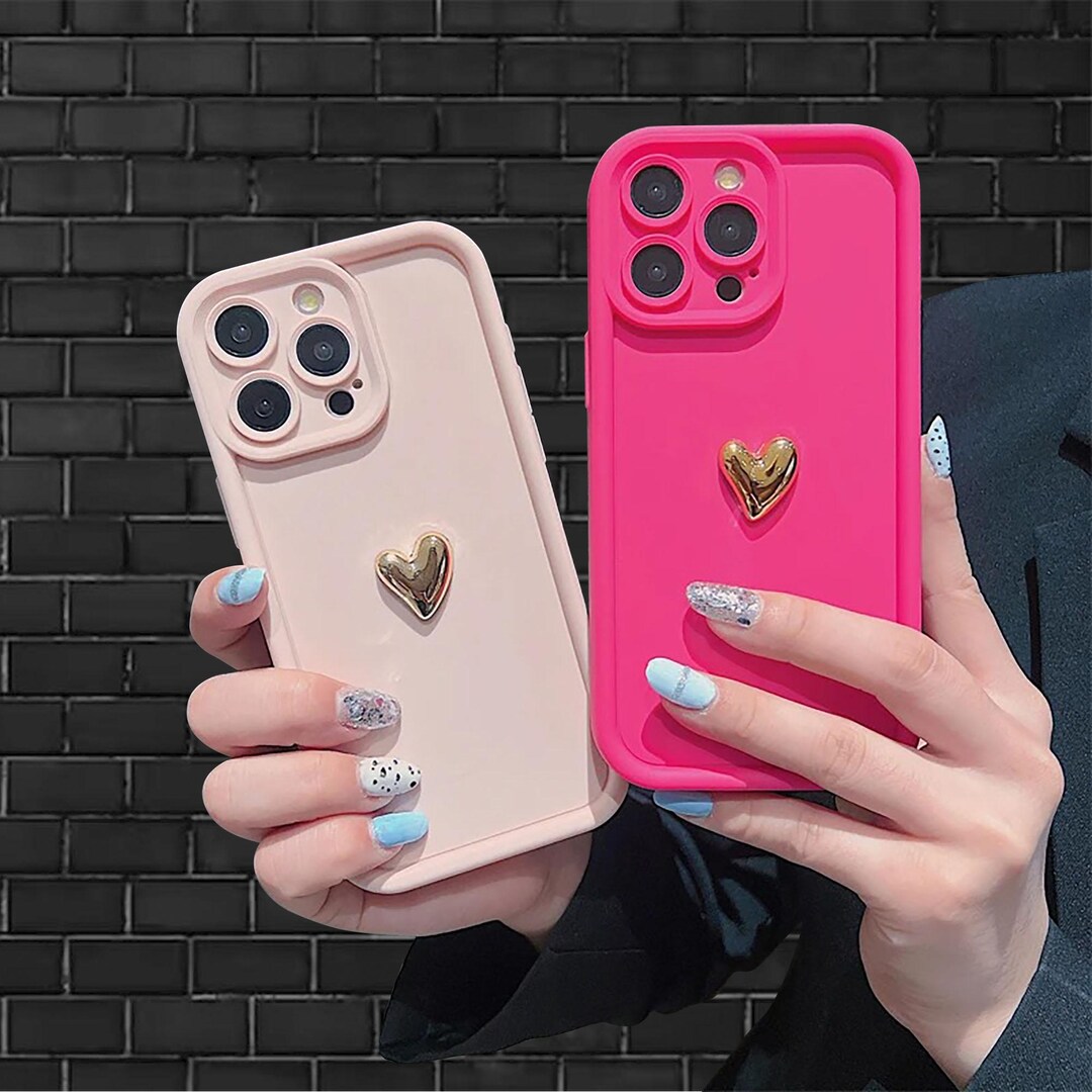 3D Gold Heart Silicone Case for iPhone 15/14/13/12 - Shockproof Candy ...