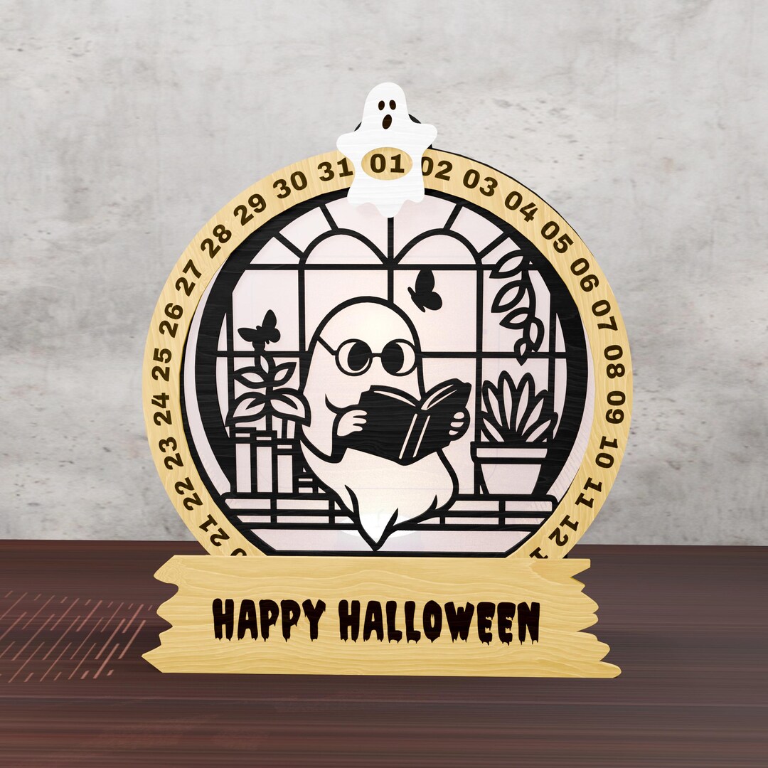 Bookish Ghost Countdown Lamp SVG, Halloween Reading Ghost Calendar ...