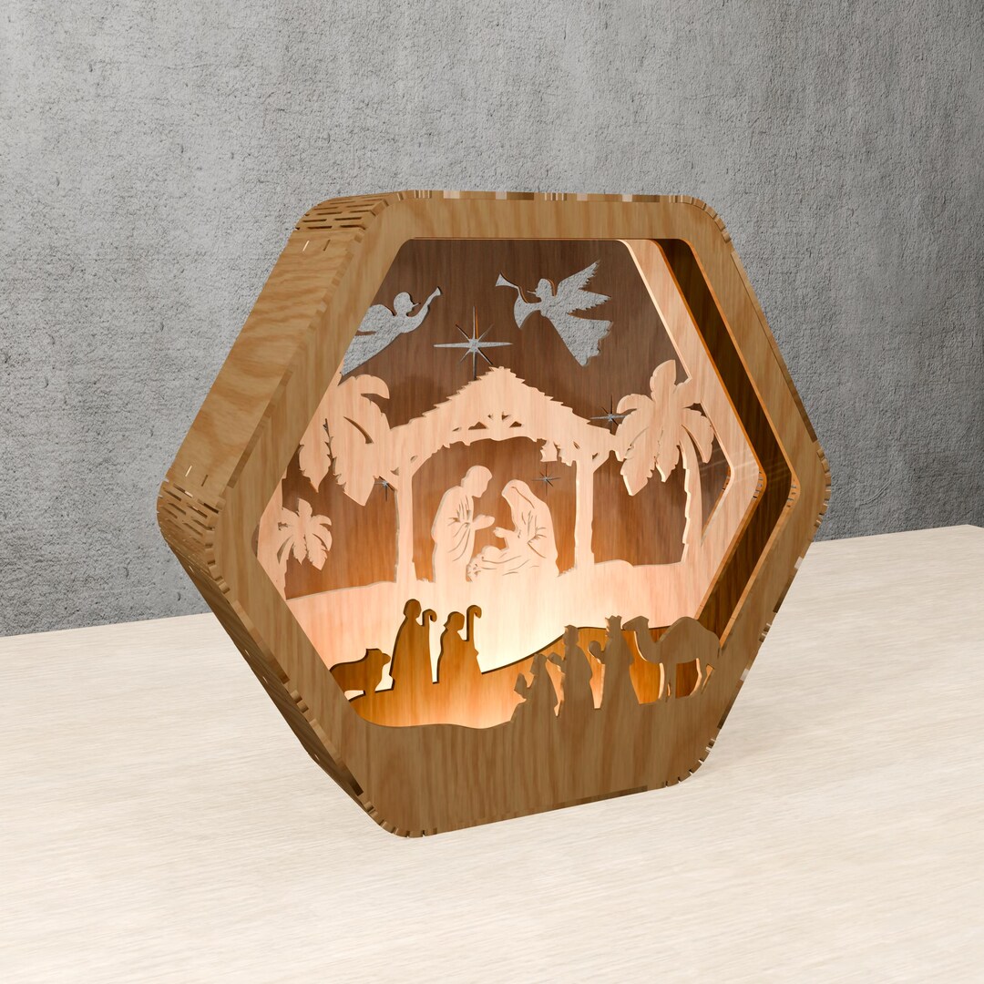 Nativity Scene Lantern SVG: Layered Christmas Shadow Box (digital ...