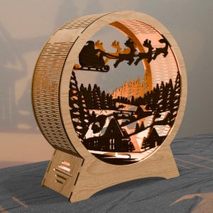 Laser Cut Christmas Lamp: Santa's Sleigh & Snowy Village (digital ...