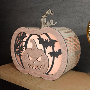 Spooky Pumpkin Face Lightbox SVG – Halloween Laser Cut File With Bats ...
