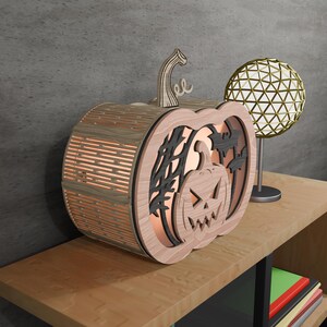 Spooky Pumpkin Face Lightbox SVG – Halloween Laser Cut File With Bats ...